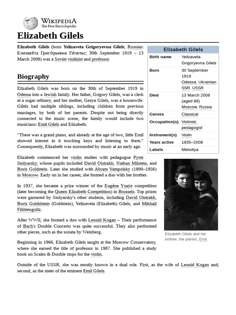 Elizabeth Gilels | PDF | Violin