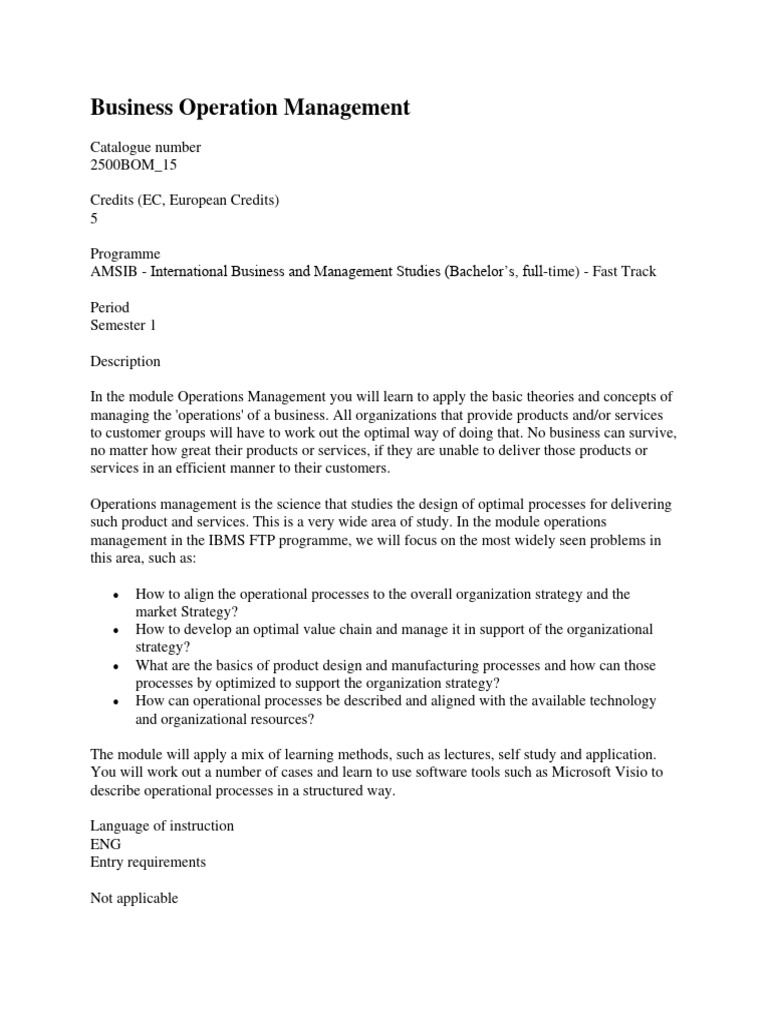 Business Operations Management Overview | PDF | Operations Management ...