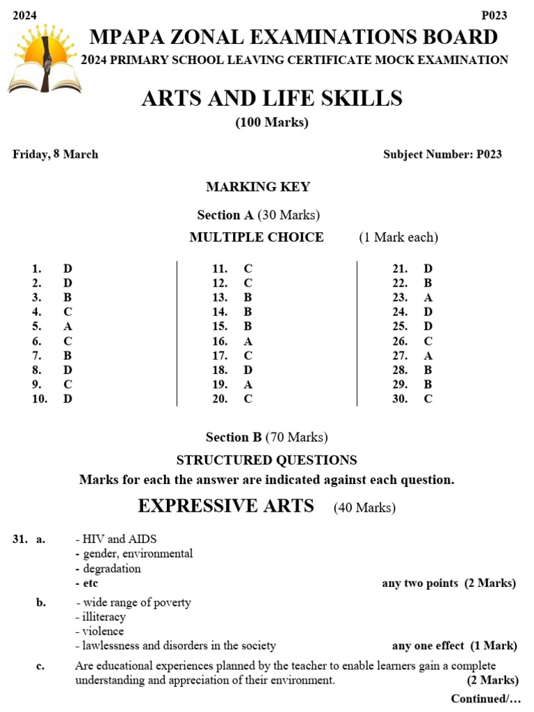 2024 Primary School Mock Exam Key | PDF