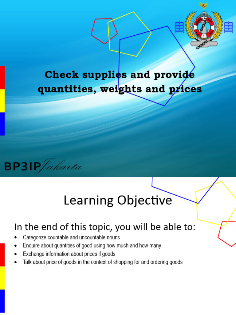 Supply Order Nouns and Pricing Skills | PDF | Language Mechanics ...