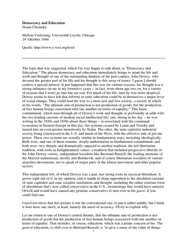 Chomsky Noam - Democracy and Education | PDF | Liberalism | Socialism