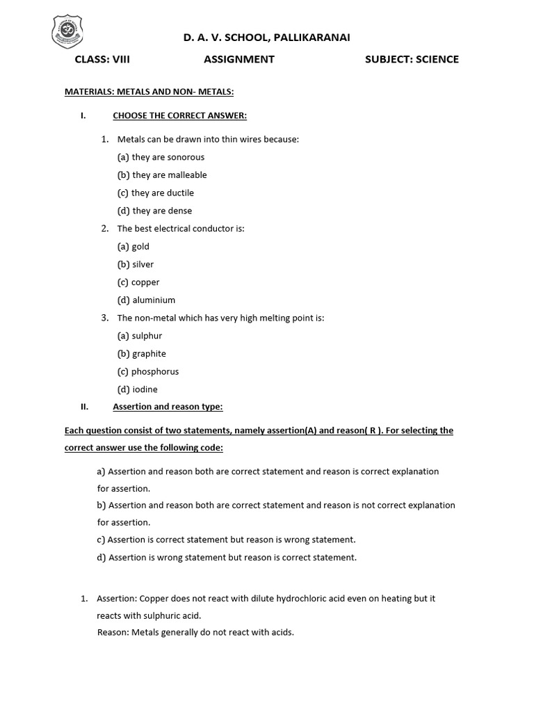 Grade Viii Science Worksheet | PDF | Metals | Biodiversity