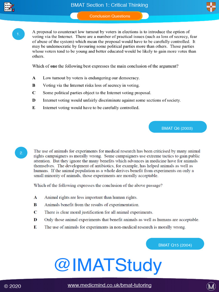 BMAT Critical Thinking Practice | PDF | Philosophical Methodology | Reasoning