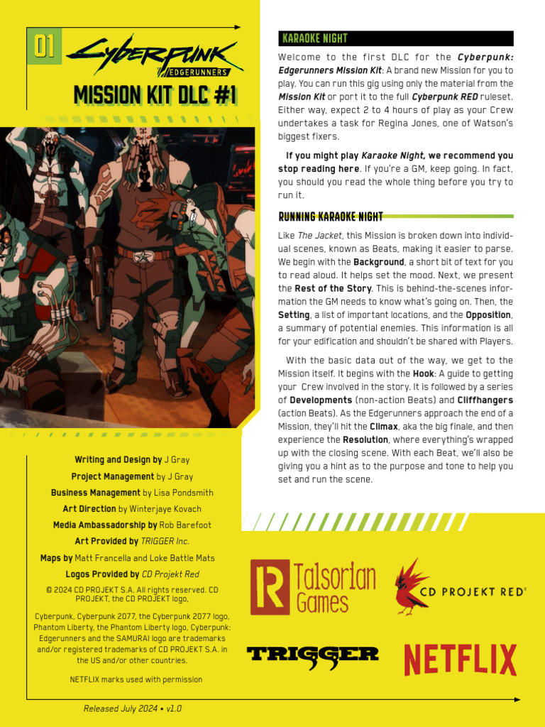 Cyberpunk Edgerunners RTG CX DLC KaroakeNight | PDF