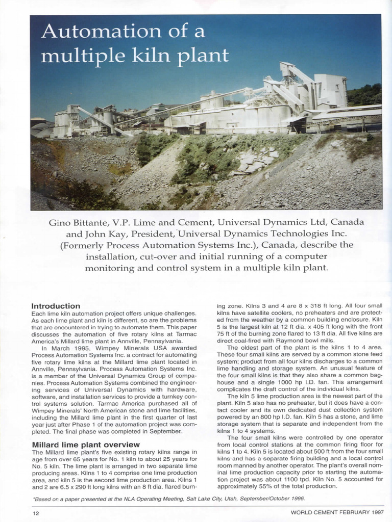 Aa Automation Automation Multiple Kiln Plant WCT Feb1997 Data | PDF