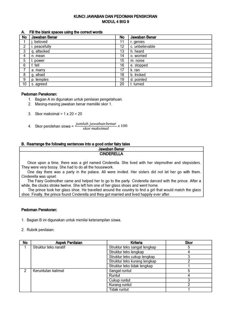 Kunci Tes Akhir Modul 4 Big 9 | PDF | Cinderella | Fairies