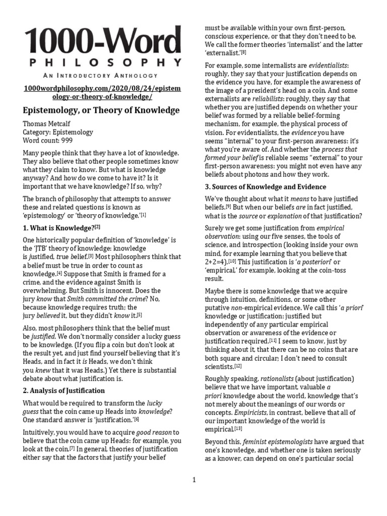 Epistemology or Theory of Knowledge | PDF | Knowledge | Epistemology