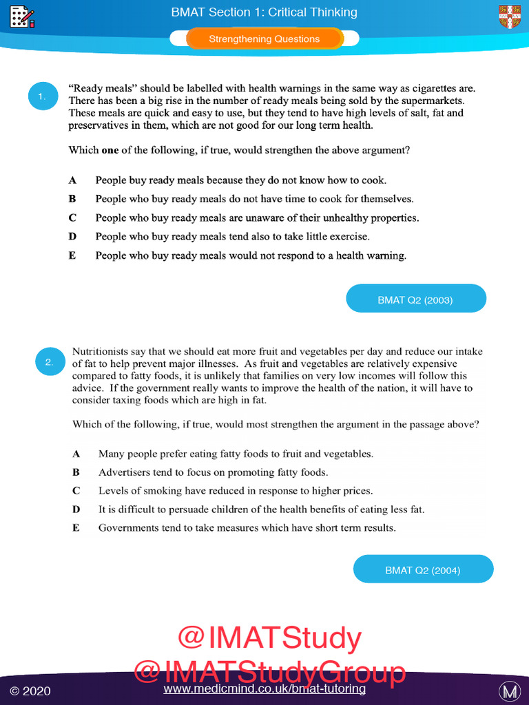 BMAT Critical Thinking Guide | PDF