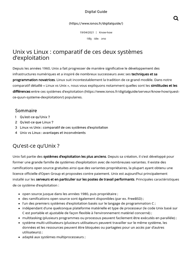 Unix Vs Linux - Quelle Est La Différence - IONOS | PDF | Linux | Unix