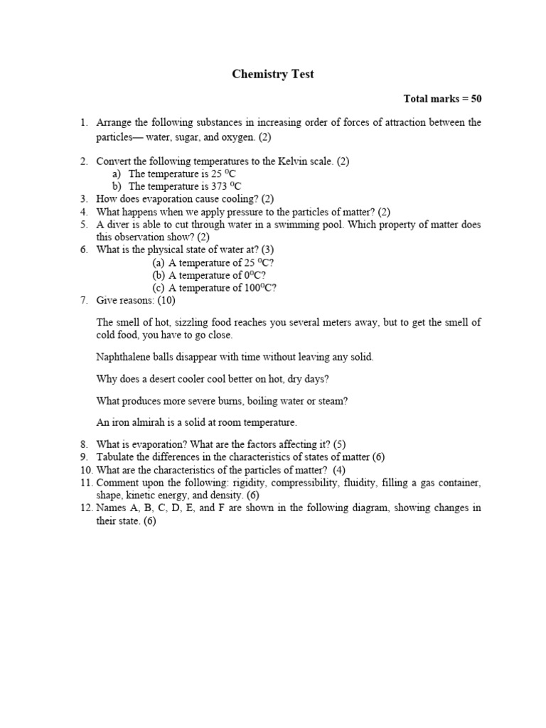 Chemistry Exam for Students | PDF | Teaching Methods & Materials ...