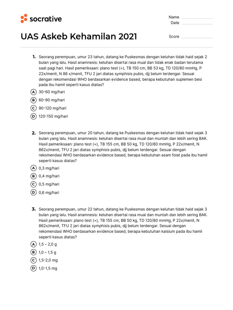 Quiz - UAS Askeb Kehamilan 2021 | PDF