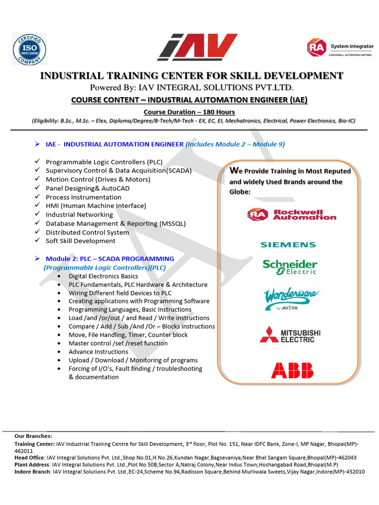 Course Contents For Industrial Automation Training (IAV Integral Solutions PVT LTD) | PDF ...