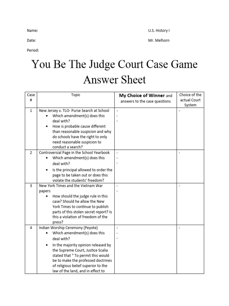 You Be The Judge Answer Key | PDF | United States Federal Case Law ...