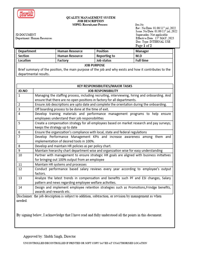 17 JD-Manager HR | PDF | Human Resources | Business Economics