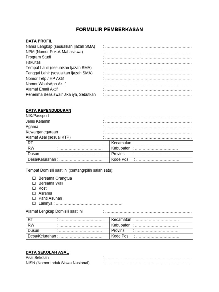 Formulir Pemberkasan Indo | PDF