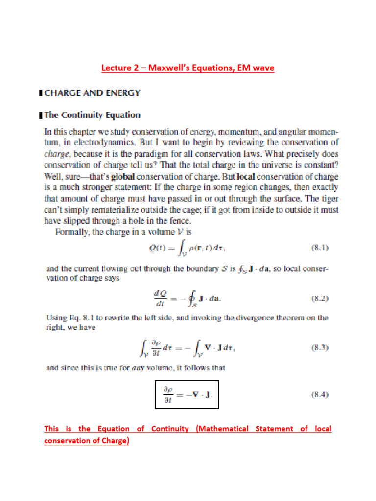 Lecture 2 - Maxwells Equations, EM Wave | PDF | Maxwell's Equations ...