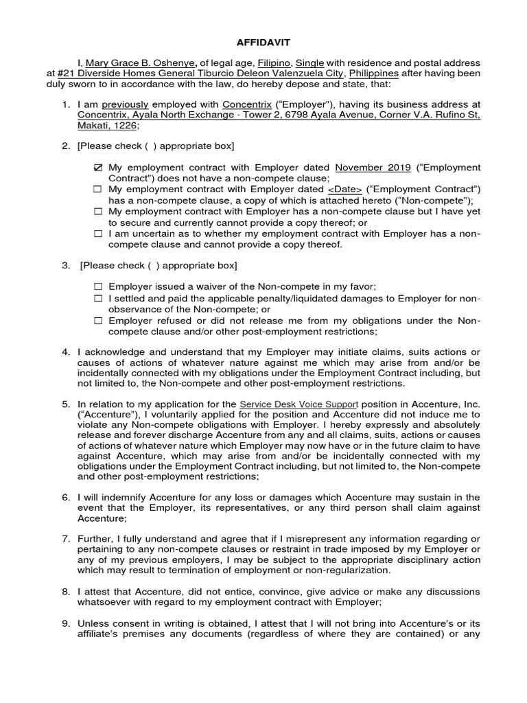 NON-COMPETE - AFFIDAVIT UNDERTAKING (Final) 3 | PDF | Trade Secret | Private Law