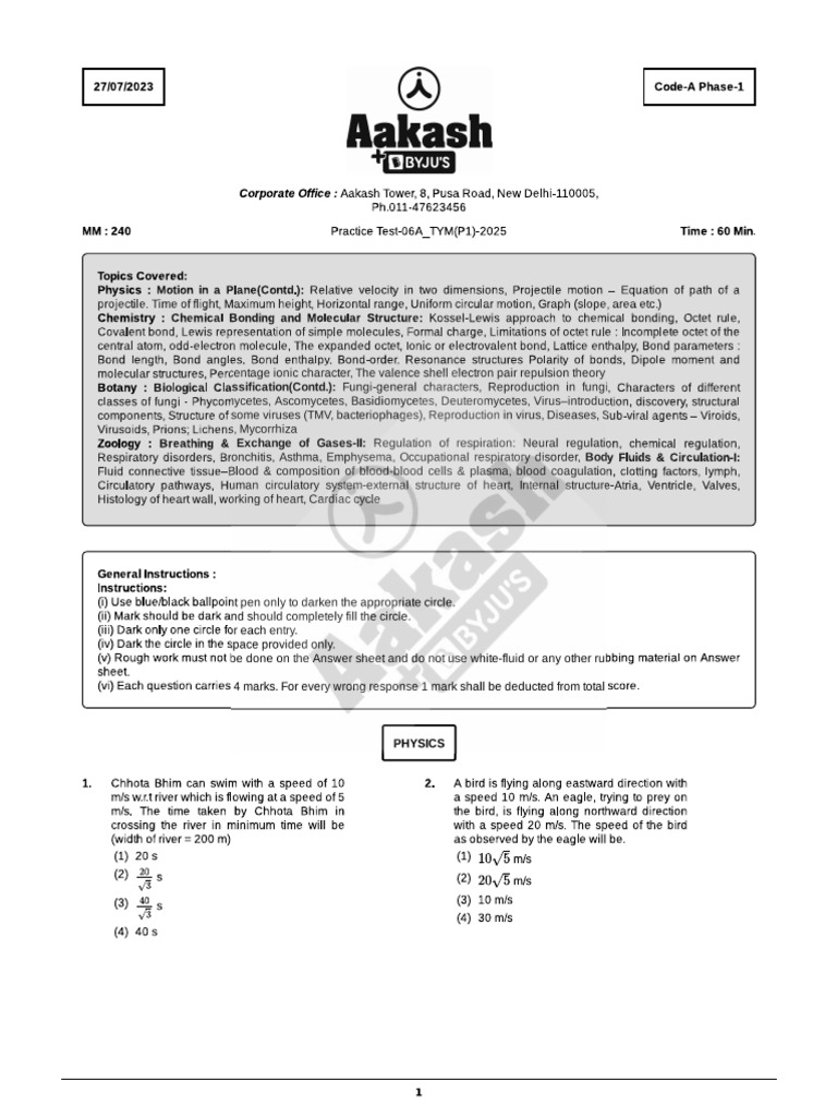 Practice Test 06A TYM (P1) 2025 Q | PDF