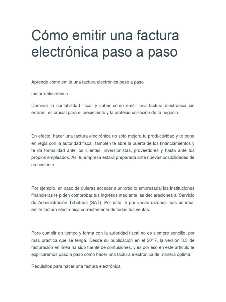 C+ Mo Emitir Una Factura Electr+ Nica | PDF | Factura | Finanzas personales