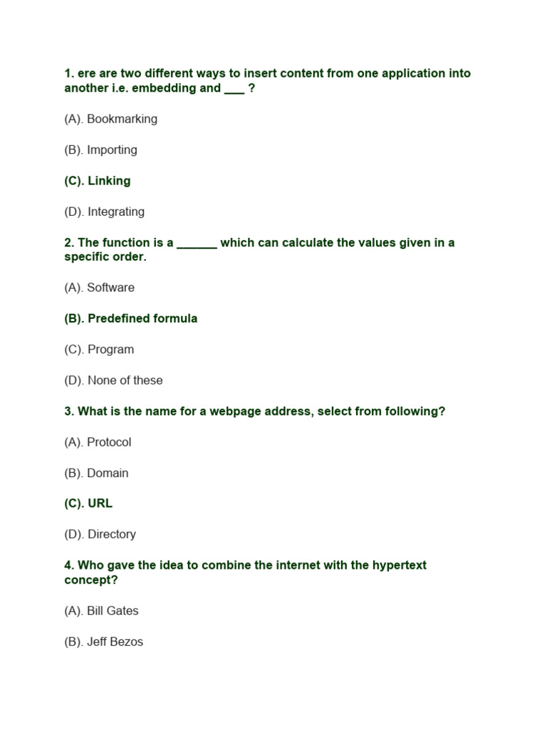 Basic Computer Mcqs | PDF | Microsoft Word | Microsoft Excel
