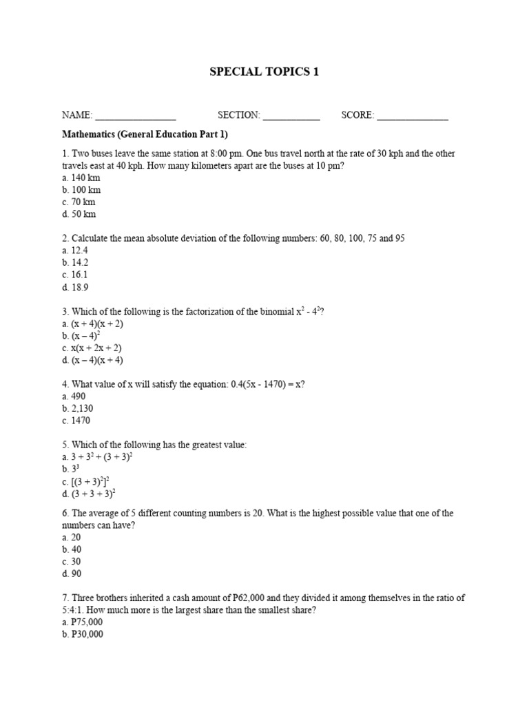 Special Topics 1 Math Only | PDF | Geometry | Euclidean Geometry