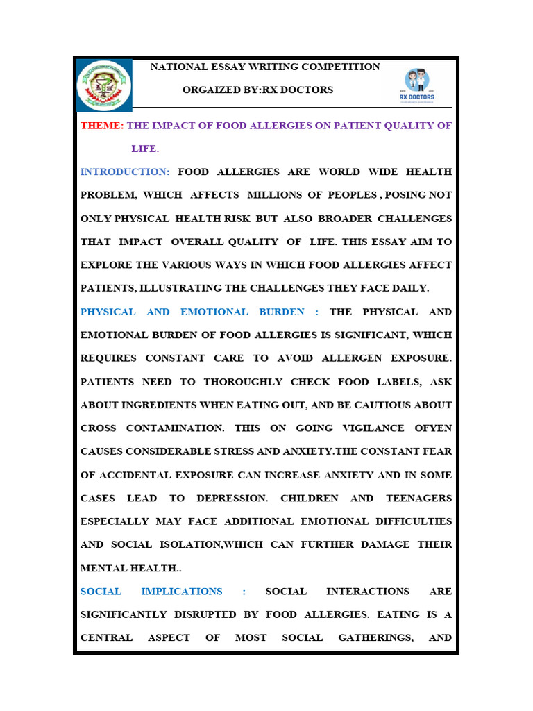 NATIONAL ESSAY WRITING COMPETITION - Edited | PDF | Food Allergy | Allergy