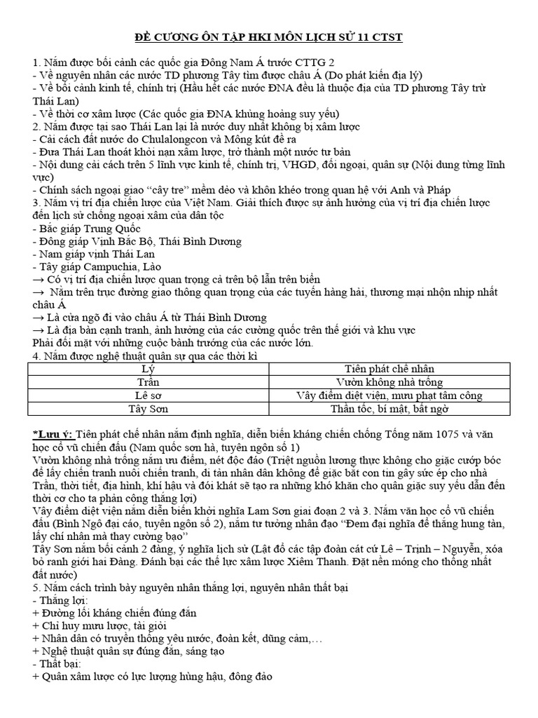 Đề Cương Môn Lịch Sử 11 CTST | PDF