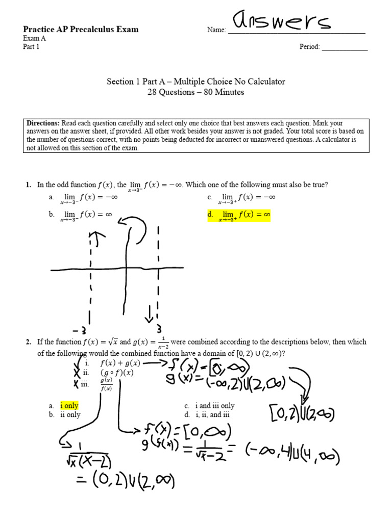 AP Precalculus Practice Exam A | PDF | Logarithm | Function (Mathematics)