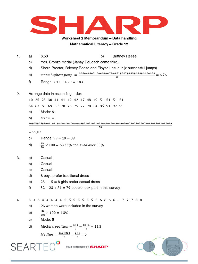 Worksheet 2 Memorandum Grade 12 Math Lit | PDF | Percentile