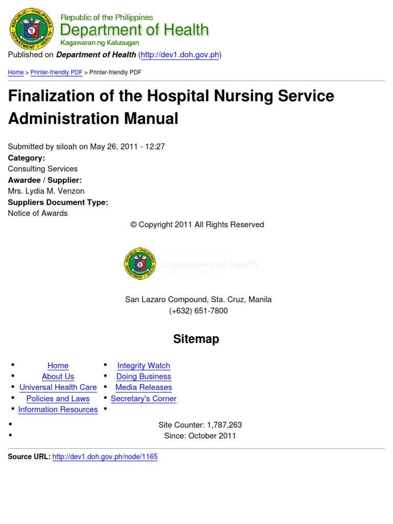 Department of Health - Finalization of The Hospital Nursing Service ...