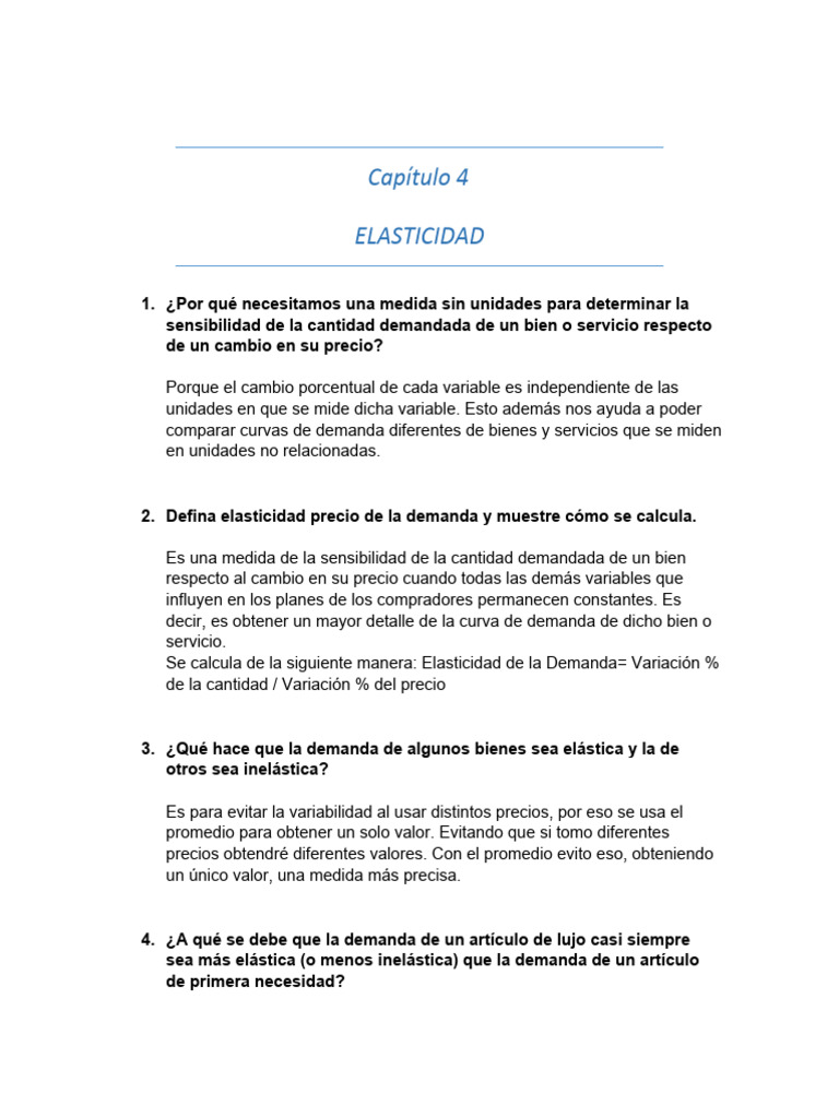 Capítulo 4 - Elasticidad | PDF | Elasticidad (economía) | La elasticidad precio de la demanda