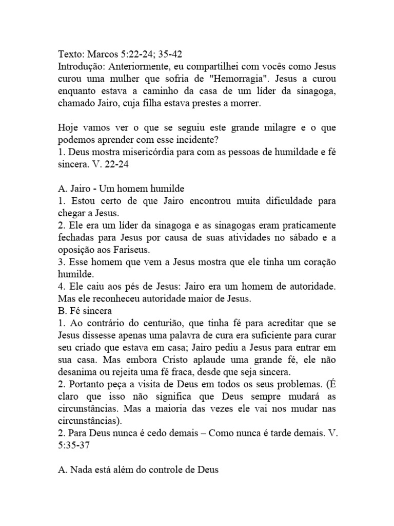 Fé e Milagres: A Restauração de Jairo | PDF