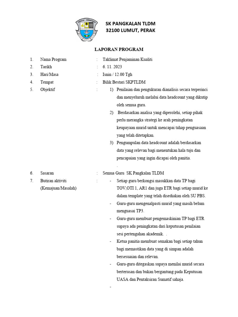 Opr Report Penjaminan Kualiti | PDF