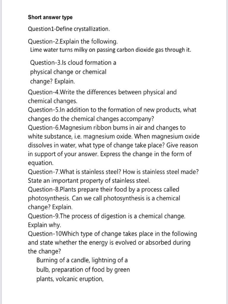 All Science Revision Sheet (Combined) Class 7 5 Chapters 2 | PDF