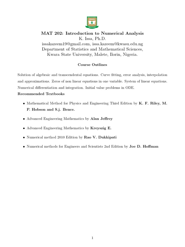 Mat 202 | PDF | Finite Difference | Numerical Analysis