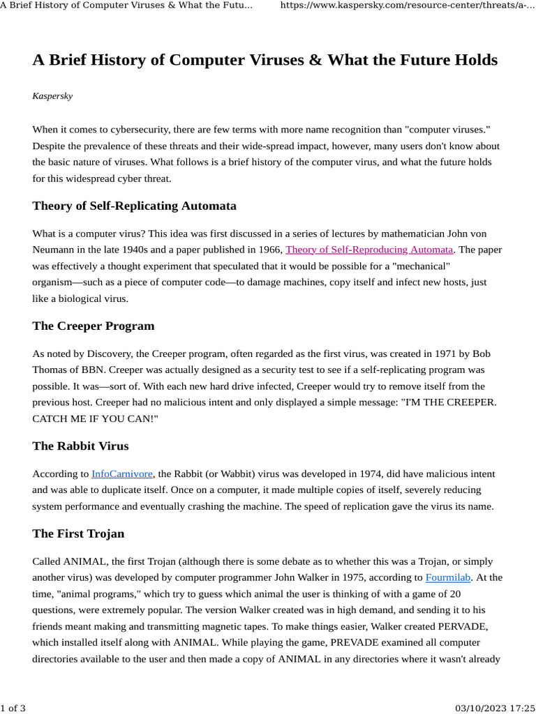 A Brief History of Computer Viruses & What The Future Holds | PDF ...