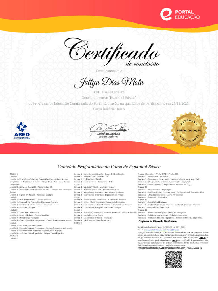 Certificado Espanhol | PDF | Relaciones sintácticas | Idiomas