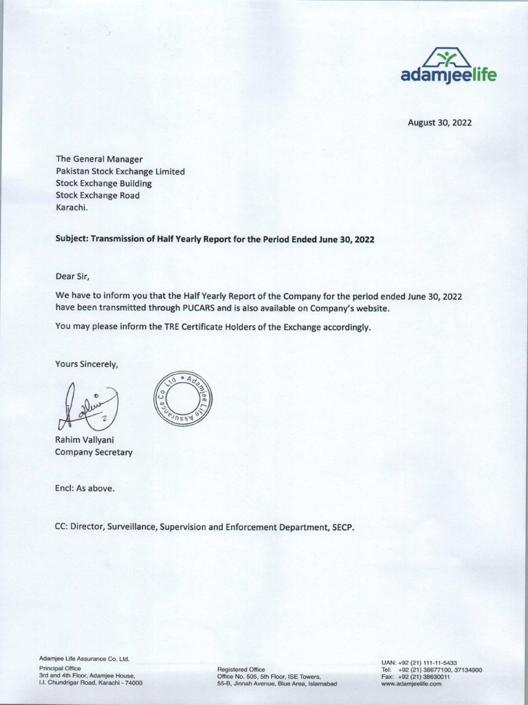 AdamJee Life Insurance Letter | PDF AdamJee Life Insurance Letter | PDF