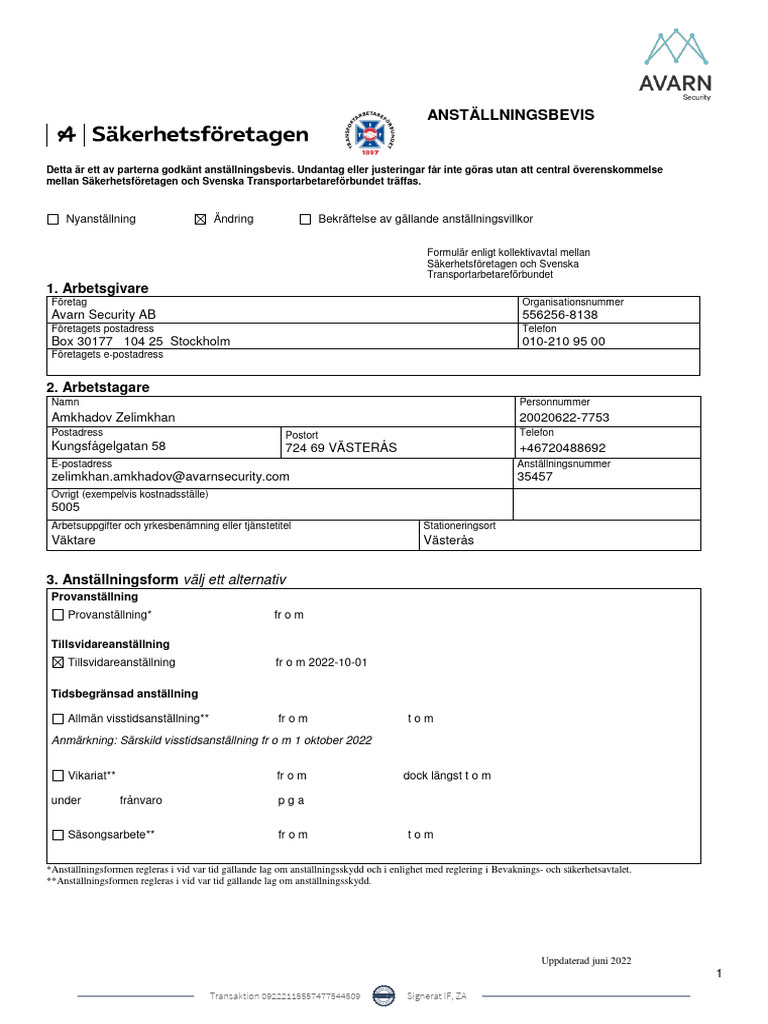 Anställnings Bevis | PDF