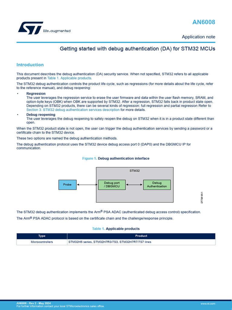 An6008 Getting Started With Debug Authentication Da For Stm32 Mcus Stmicroelectronics | PDF ...