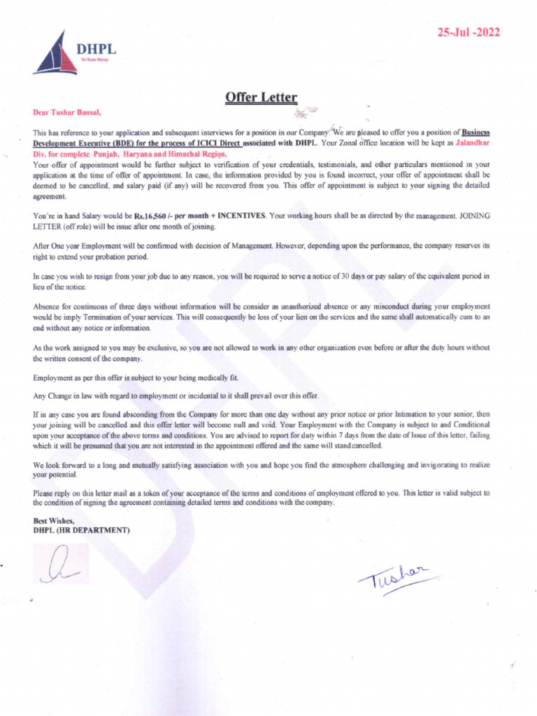 Offer Letter | PDF