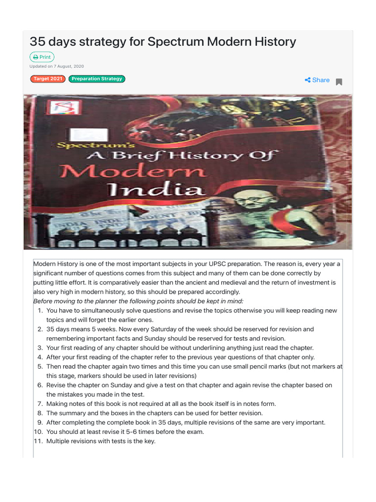 35 Days Spectrum Modern History Plan | PDF | Partition Of India ...