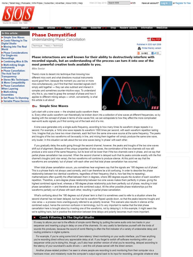 Phase Demystified | PDF | Microphone | Phase (Waves)