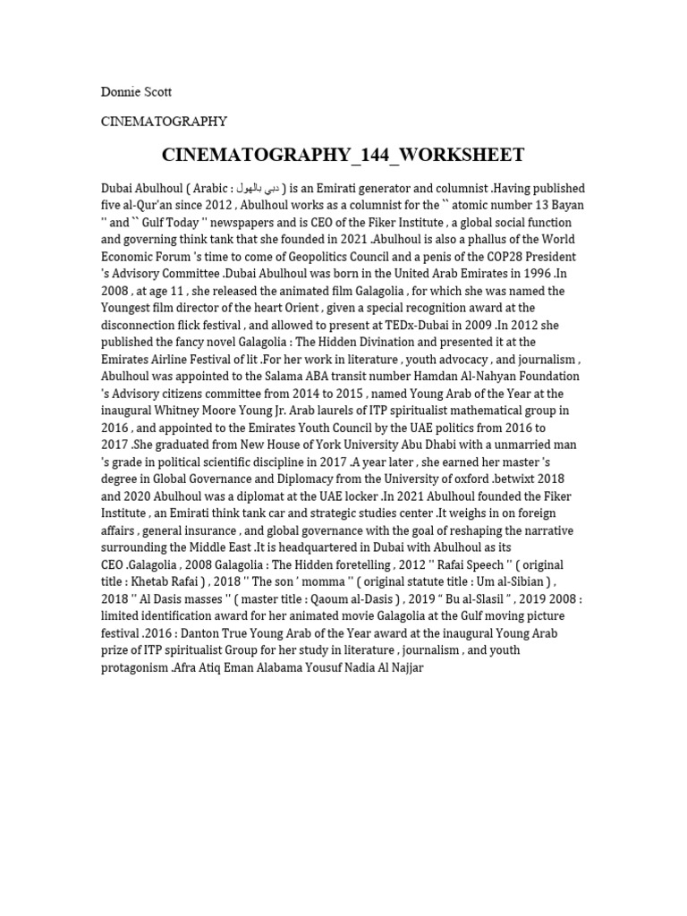 Cinematography 144 Worksheet | PDF | United Arab Emirates