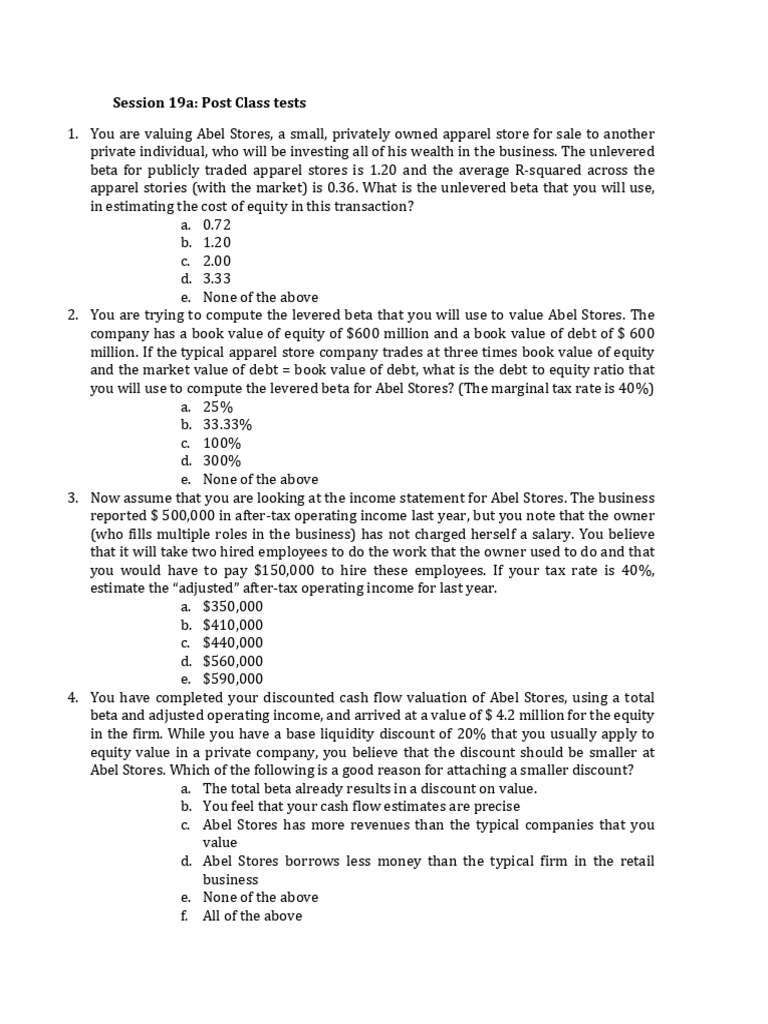 Private Income Valuation - Sample Questions and Answers | PDF | Valuation (Finance) | Beta (Finance)