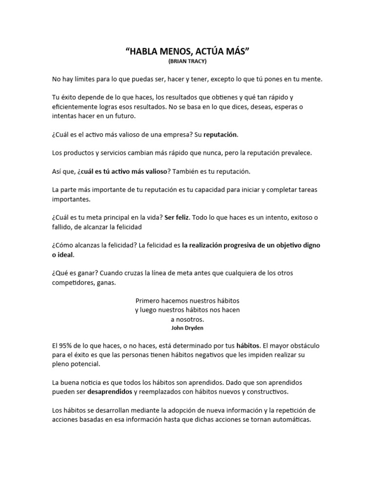 Tracy - Habla Menos Actua Mas | PDF | Felicidad | Temor