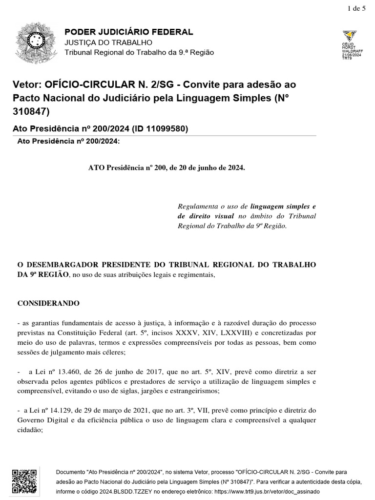 Regulamenta o Uso de Linguagem Simples e de Direito Visual No TRT9 ...