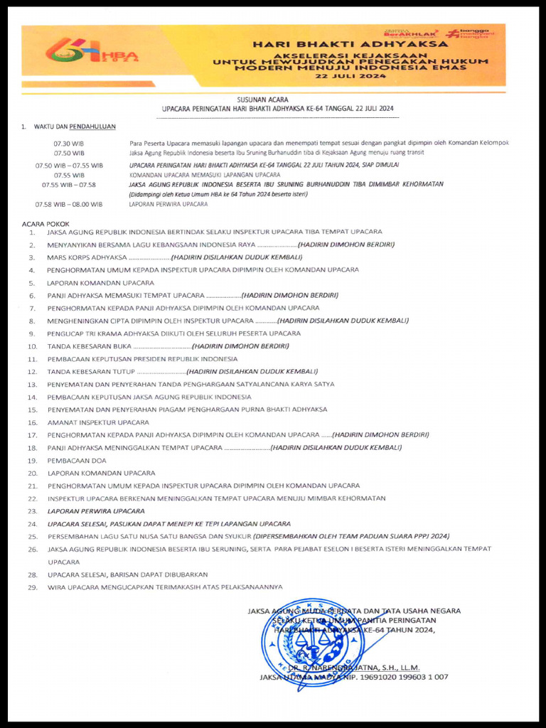 Susunan Acara Upacara HBA Ke-64 Tahun 2024 | PDF