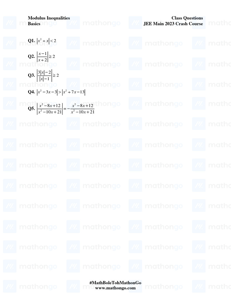 Modulus Inequalities - Basics - Class Question - JEE Main 2023 Crash Course | PDF