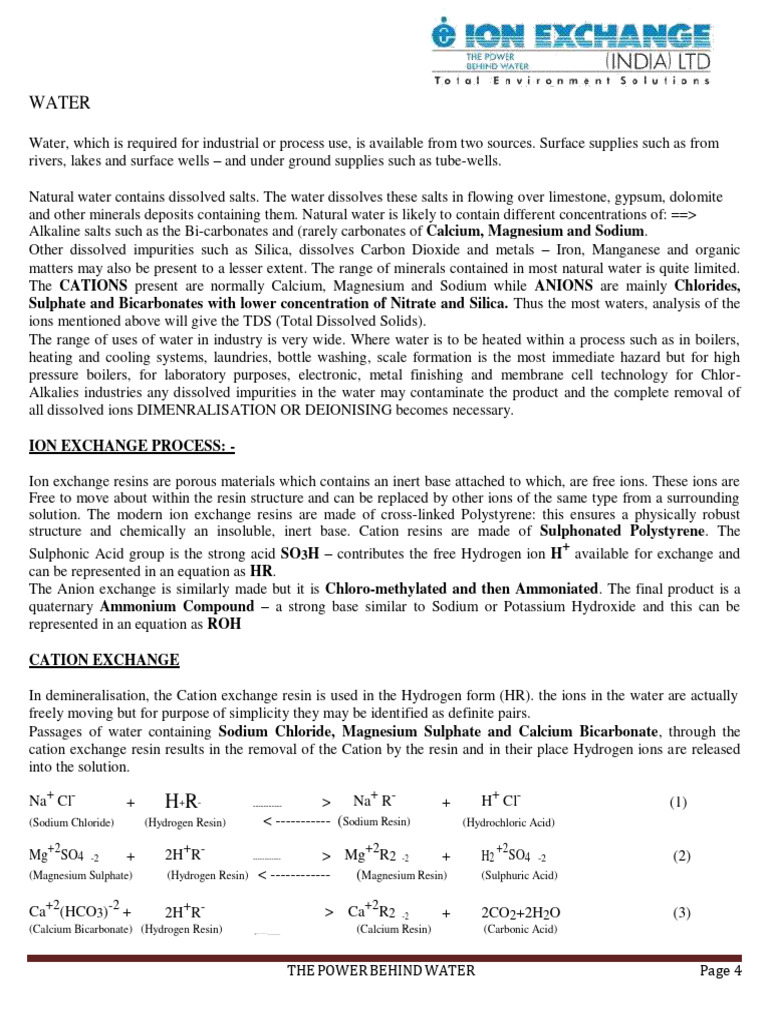 D M WATER | PDF | Ion Exchange | Salt (Chemistry)